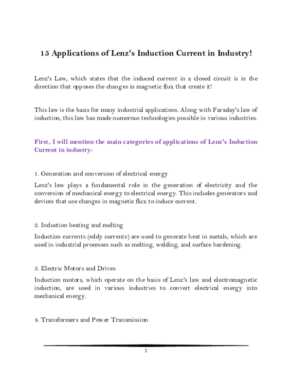 (PDF) 5 Applications of Lenz's Induction Current in Industry