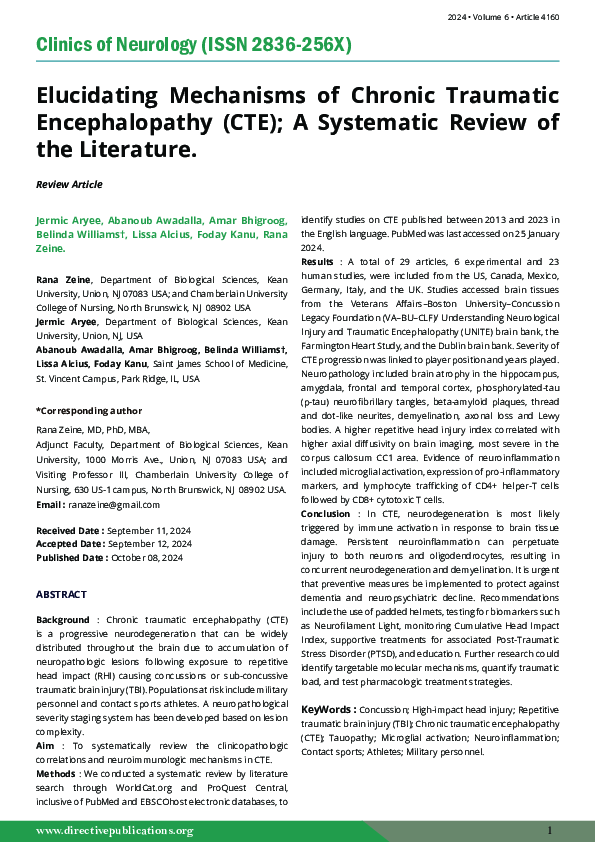 (PDF) Elucidating Mechanisms of Chronic Traumatic Encephalopathy (CTE ...