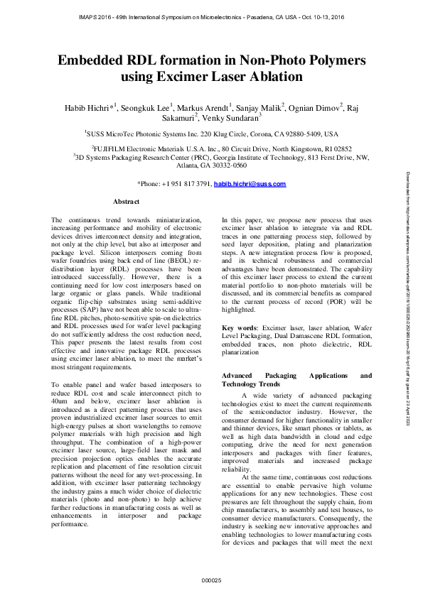 (PDF) Embedded RDL formation in Non-Photo Polymers using Excimer Laser ...