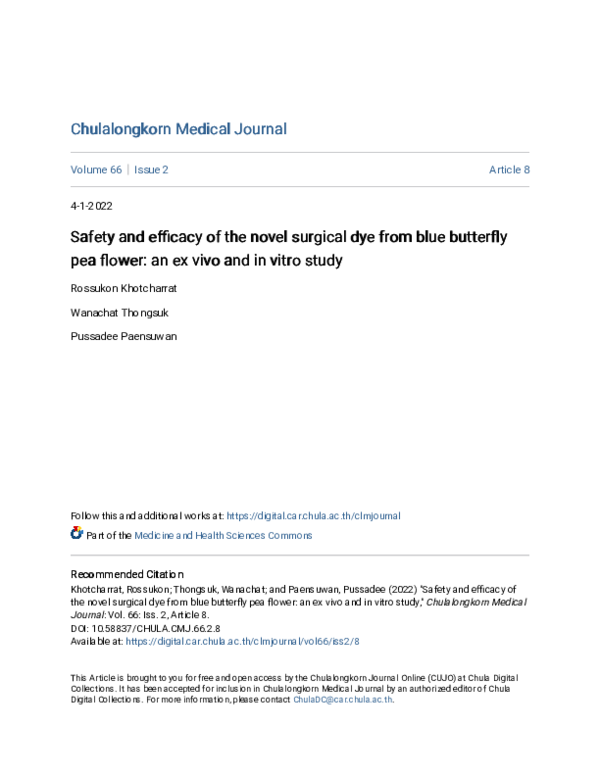 (PDF) Safety and efficacy of the novel surgical dye from blue butterfly ...