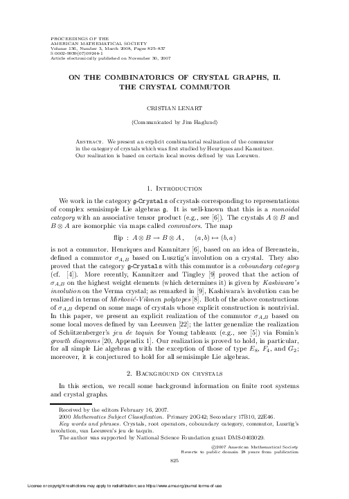 (PDF) On the combinatorics of crystal graphs, II. The crystal commutor