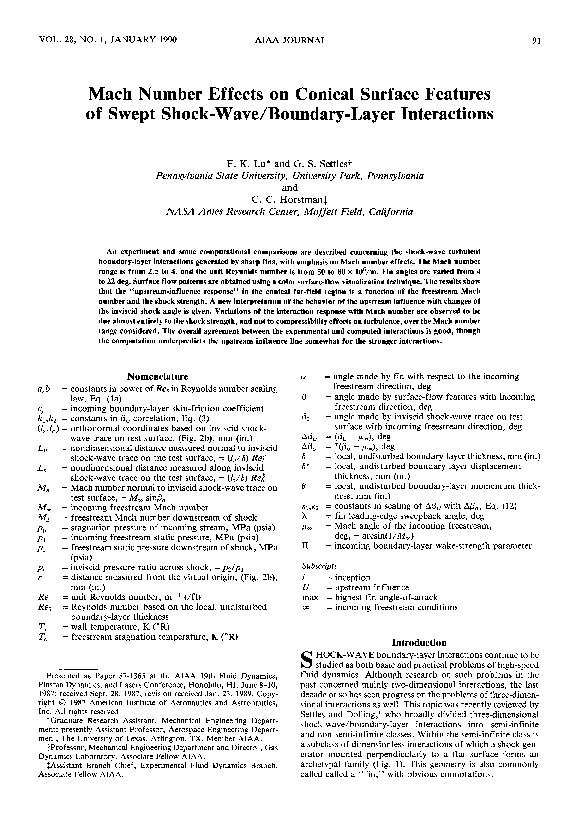(PDF) Mach number effects on conical surface features of swept shock-wave/boundary-layer ...