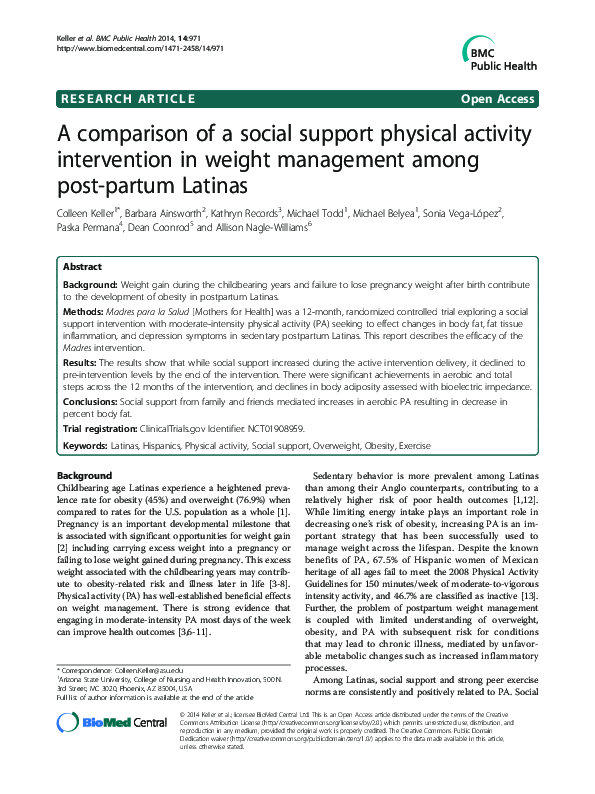 (PDF) A comparison of a social support physical activity intervention ...