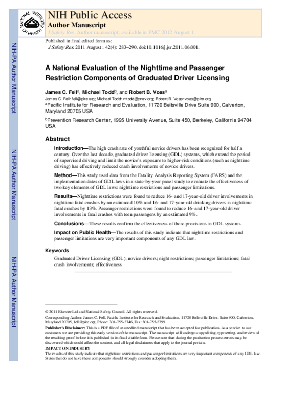 (PDF) A national evaluation of the nighttime and passenger restriction ...