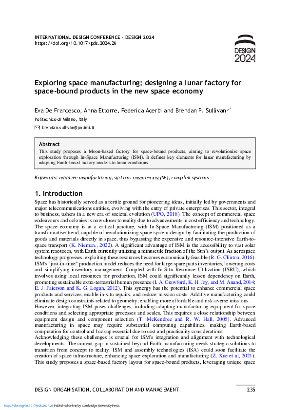 (PDF) Exploring space manufacturing: designing a lunar factory for ...