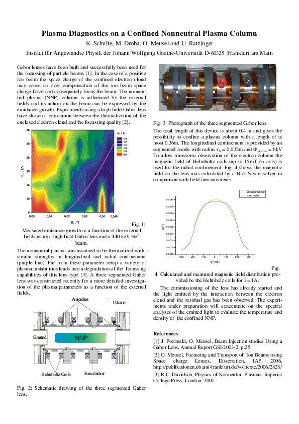 (PDF) Plasma Diagnostics on a Confined Nonneutral Plasma Column