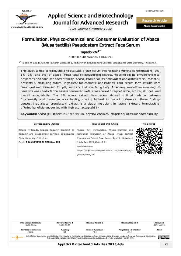 (PDF) Formulation, Physico-chemical and Consumer Evaluation of Abaca ...
