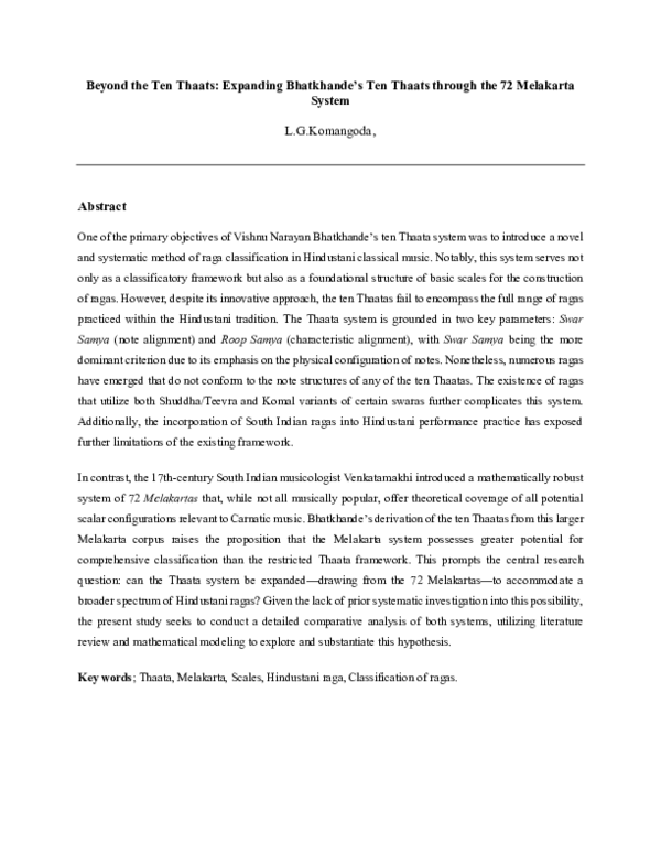 (PDF) Beyond the Ten Thaats: Expanding Bhatkhande's Ten Thaats through ...