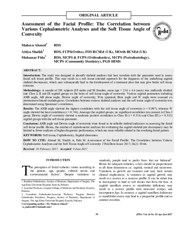 (PDF) Assessment of the Facial Profile: The Correlation between Various ...