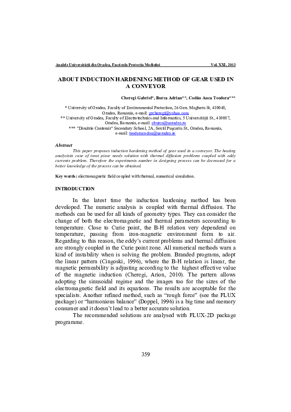 (PDF) About Induction Hardening Method of Gear Used in a Conveyor