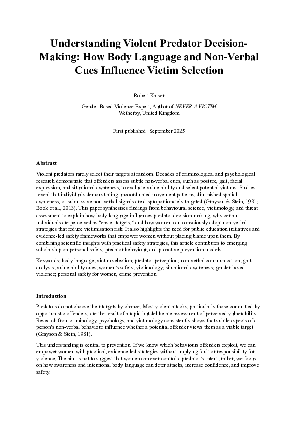 (PDF) Understanding Violent Predator Decision-Making: How Body Language ...
