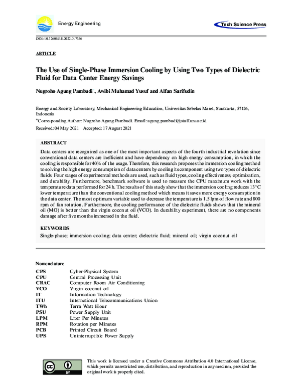 (PDF) The Use of Single-Phase Immersion Cooling by Using Two Types of ...