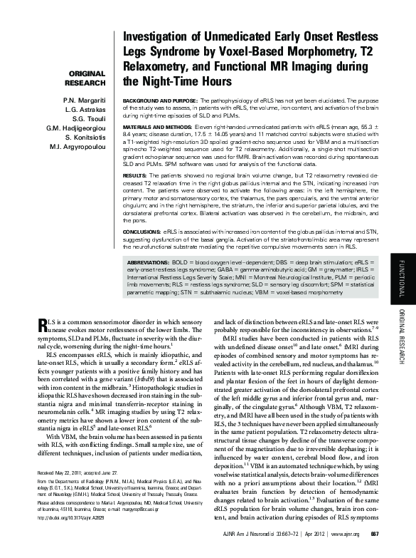 (PDF) Investigation of Unmedicated Early Onset Restless Legs Syndrome ...