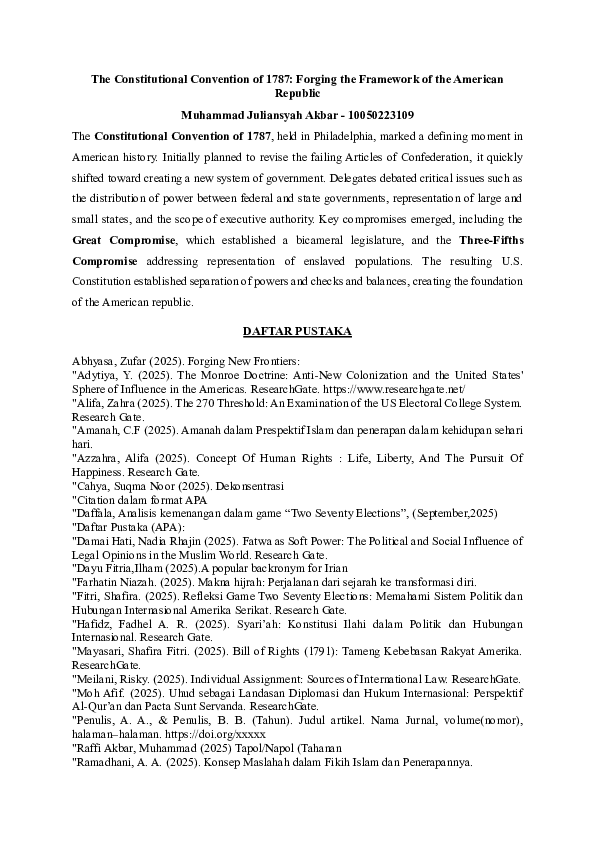 (PDF) The Constitutional Convention of 1787: Forging the Framework of ...