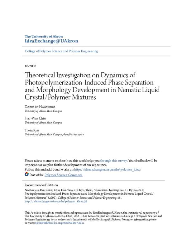 (PDF) Theoretical investigation on dynamics of photopolymerization-induced phase separation and ...