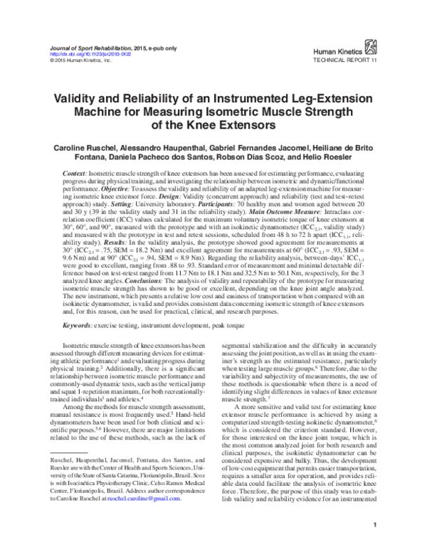 (PDF) Validity and Reliability of an Instrumented Leg Extension Machine ...