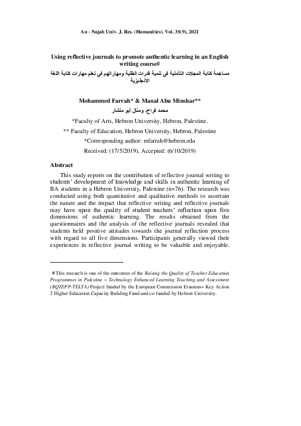 (PDF) Using reflective journals to promote authentic learning in an ...