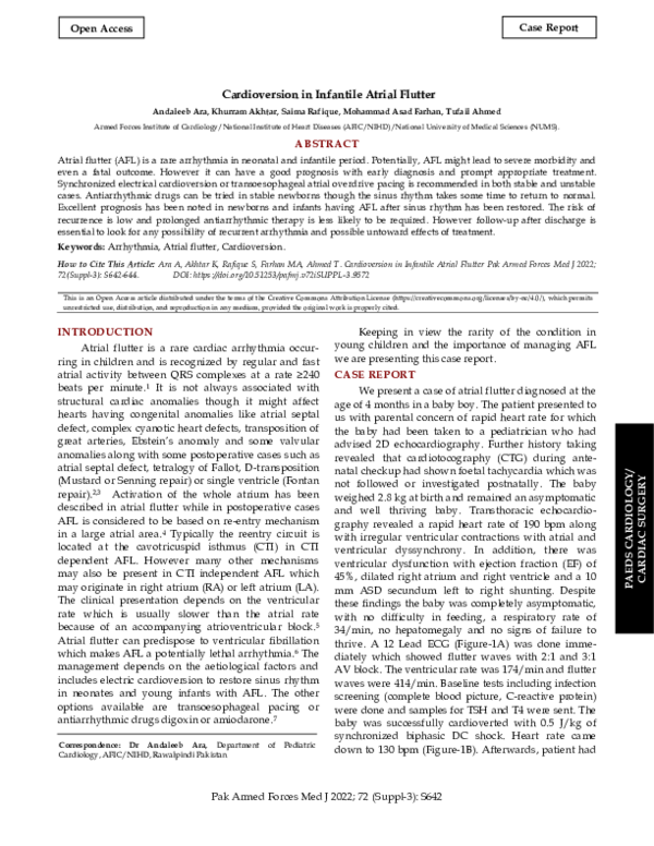 (PDF) Cardioversion in Infantile Atrial Flutter