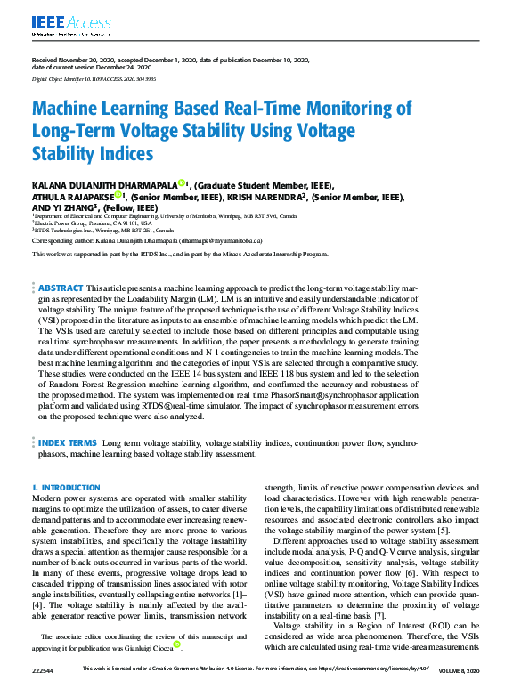 (PDF) Machine Learning Based Real-Time Monitoring of Long-Term Voltage Stability Using Voltage ...