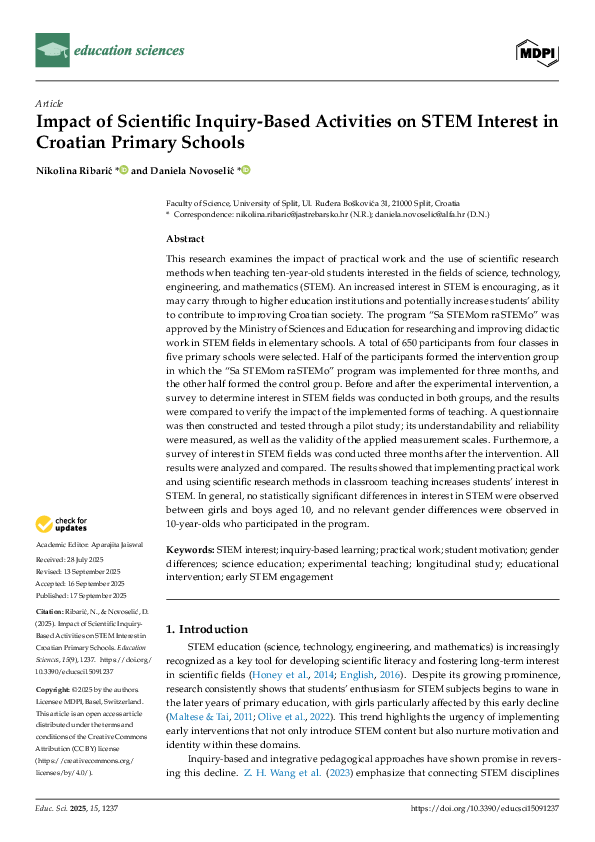 (PDF) Impact of Scientific Inquiry-Based Activities on STEM Interest in ...