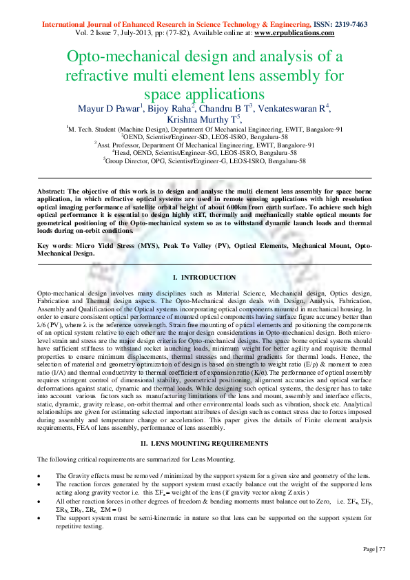 (PDF) Opto-mechanical design and analysis of a refractive multi element ...