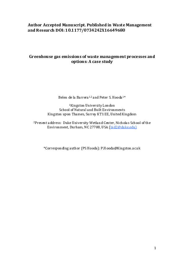 (PDF) Greenhouse gas emissions of waste management processes and ...