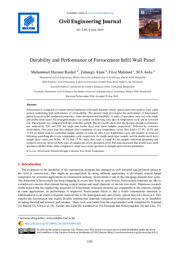 (PDF) Durability and Performance of Ferrocement Infill Wall Panel