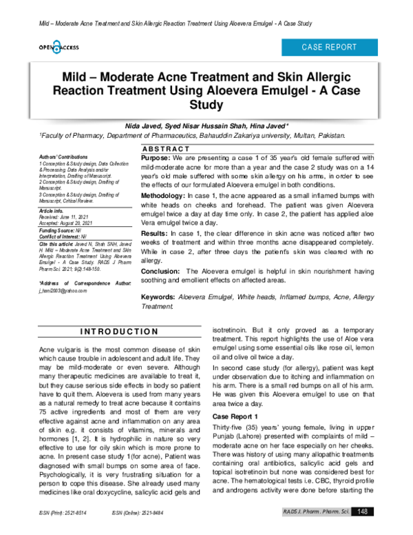 (PDF) Mild – Moderate Acne TreatmentMild – Moderate Acne Treatment and ...