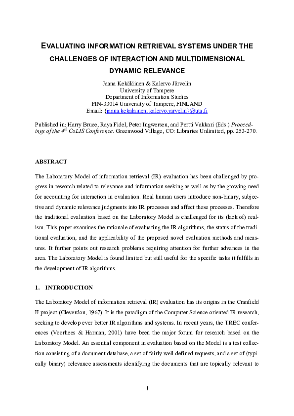 (PDF) Evaluating information retrieval systems under the challenges of ...