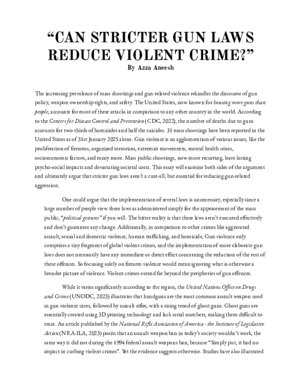 (PDF) "Can Stricter Gun Laws Reduce Violent Crime?"