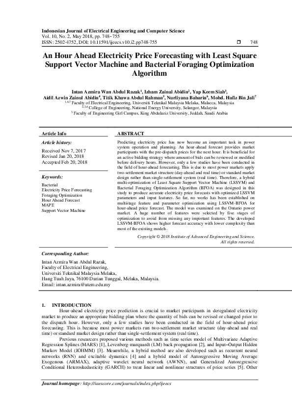 (PDF) An Hour Ahead Electricity Price Forecasting with Least Square Support Vector Machine and ...