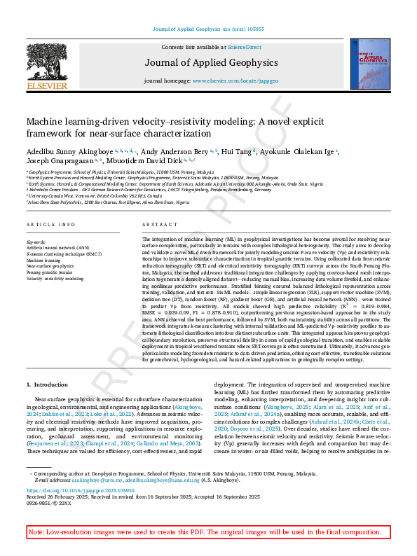(PDF) Machine learning-driven velocity-resistivity modeling: A novel ...