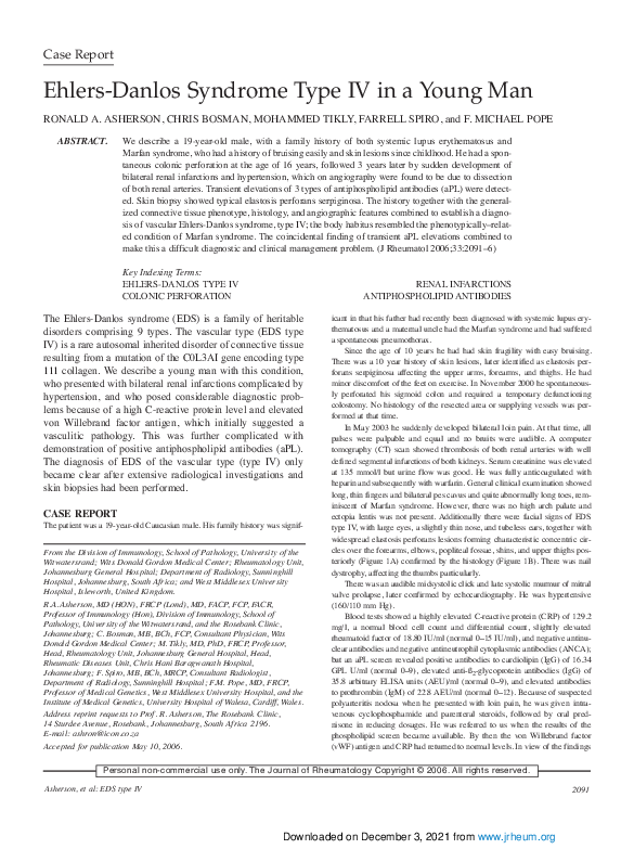 (PDF) Ehlers-Danlos syndrome type IV in a young man