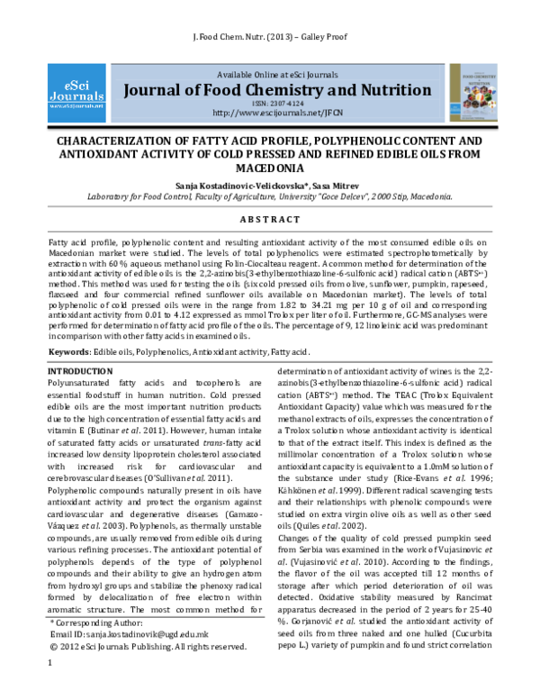 (PDF) Characterization of fatty acid profile, polyphenolic content and antioxidant activity of ...