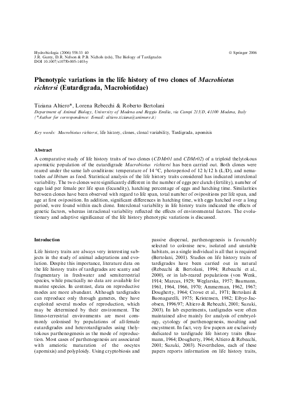 (PDF) Phenotypic Variations in the Life History of Two Clones of ...