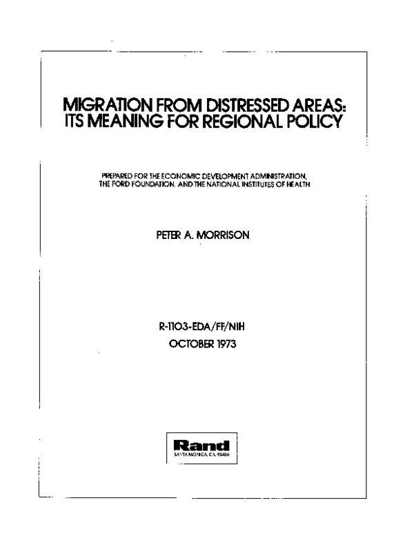 (PDF) Migration from Distressed Areas: Its Meaning for Regional Policy