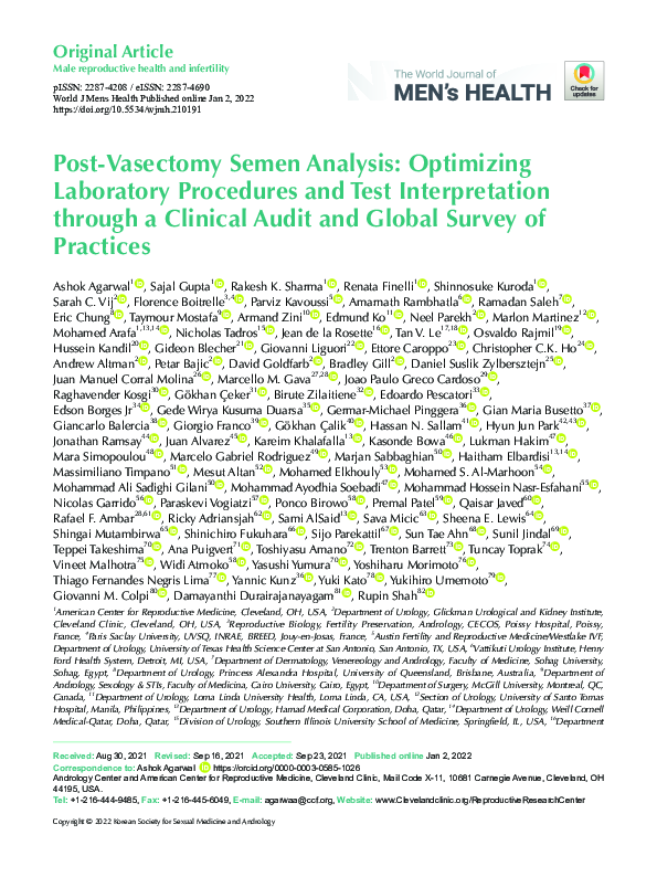 (PDF) Post-Vasectomy Semen Analysis: Optimizing Laboratory Procedures ...