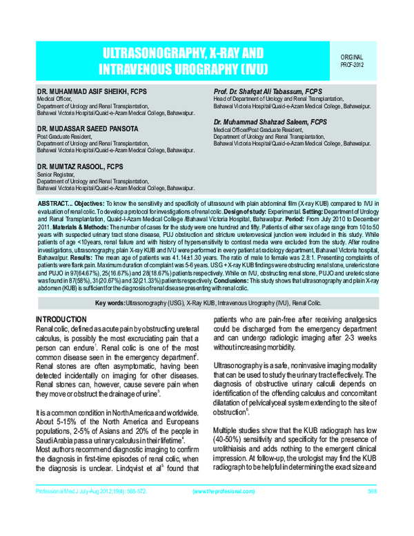 (PDF) Ultrasonography, X-Ray and Intravenous Urography (Ivu)