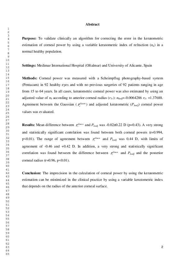 (PDF) Clinical validation of an algorithm to correct the error in the keratometric estimation of ...