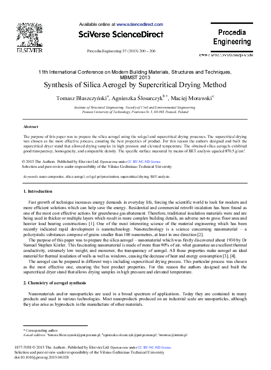 (PDF) Synthesis of Silica Aerogel by Supercritical Drying Method