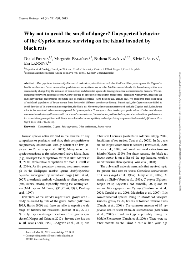 (PDF) Why not to avoid the smell of danger? Unexpected behavior of the ...