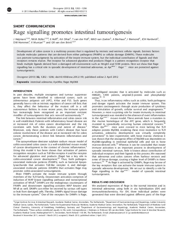 (PDF) Rage signalling promotes intestinal tumourigenesis