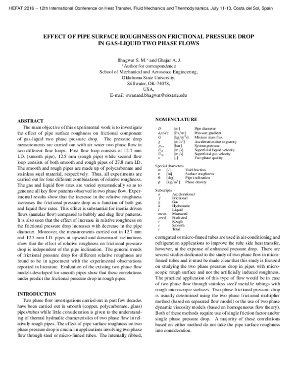 (PDF) Effect of pipe surface roughness on frictional pressure drop in ...