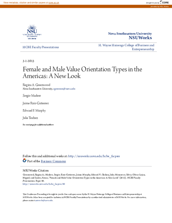 (PDF) Female and Male Value Orientation Types in the Americas: A New Look