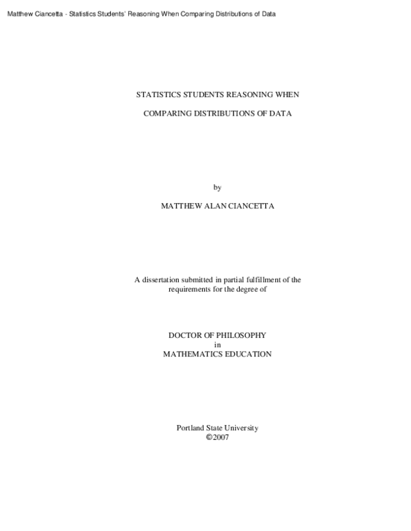 (PDF) Statistics students reasoning when comparing distributions of data