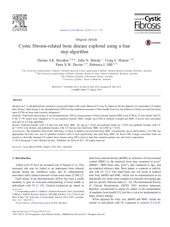 (PDF) Cystic fibrosis-related bone disease explored using a four step ...