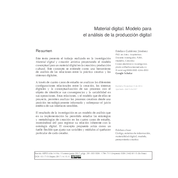 (PDF) Material digital. Modelo para el análisis de la producción digital