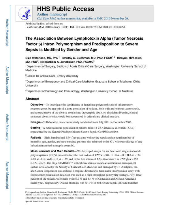 (PDF) Association between lymphotoxin-α (tumor necrosis factor-β ...