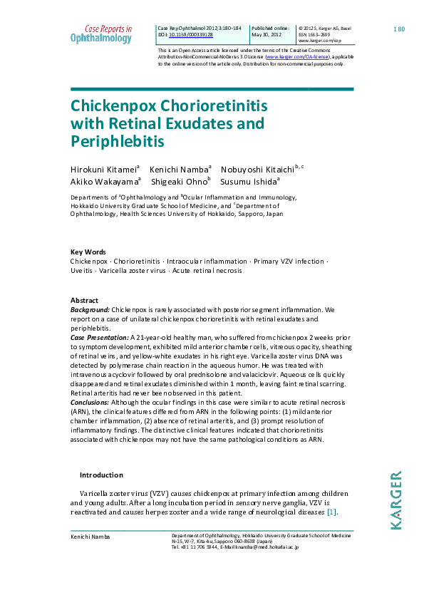 (PDF) Chickenpox chorioretinitis with retinal exudates and periphlebitis