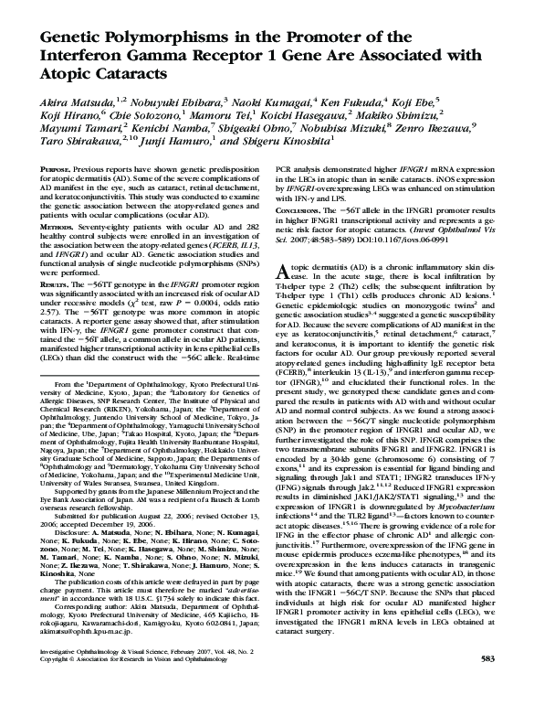 (PDF) Genetic Polymorphisms in the Promoter of the Interferon Gamma ...